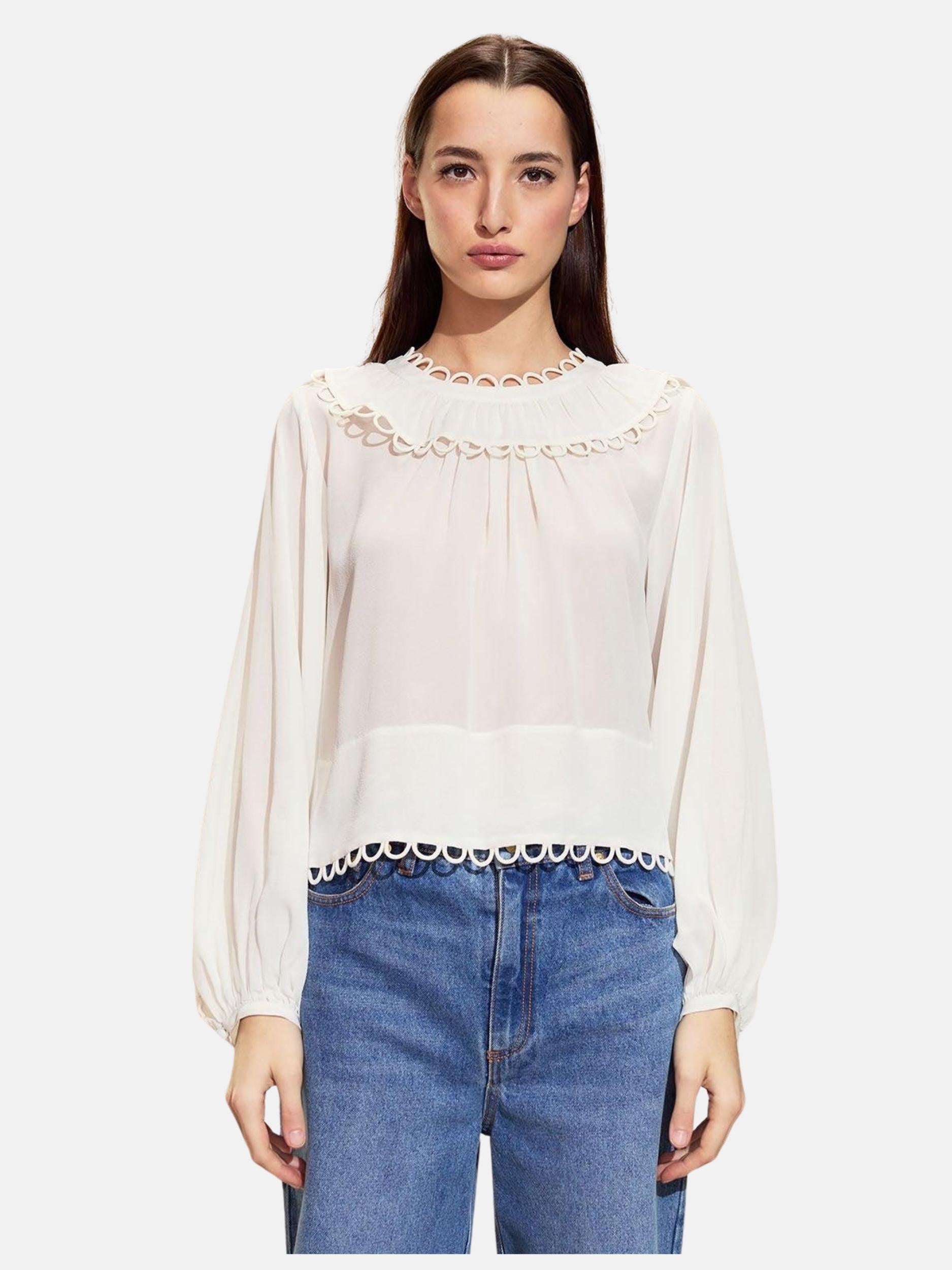 Annabelle Long Sleeve Blouse in White – The Reflective